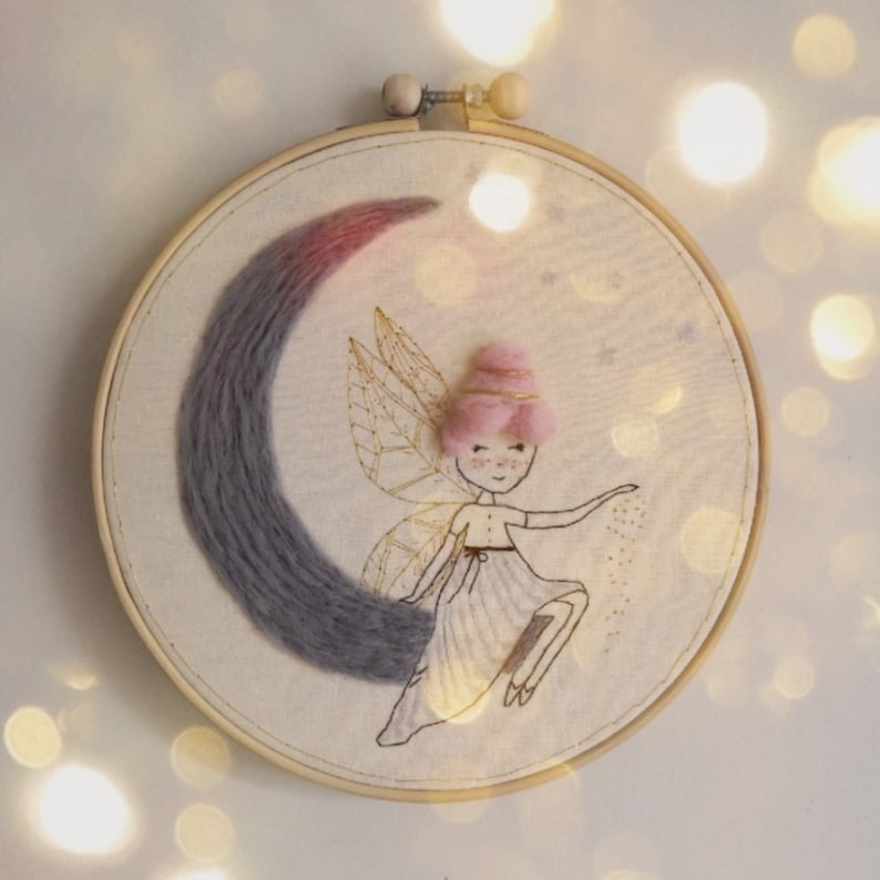 3D hand embroidery picture in wood hoop/ Magic fairy | Etsy