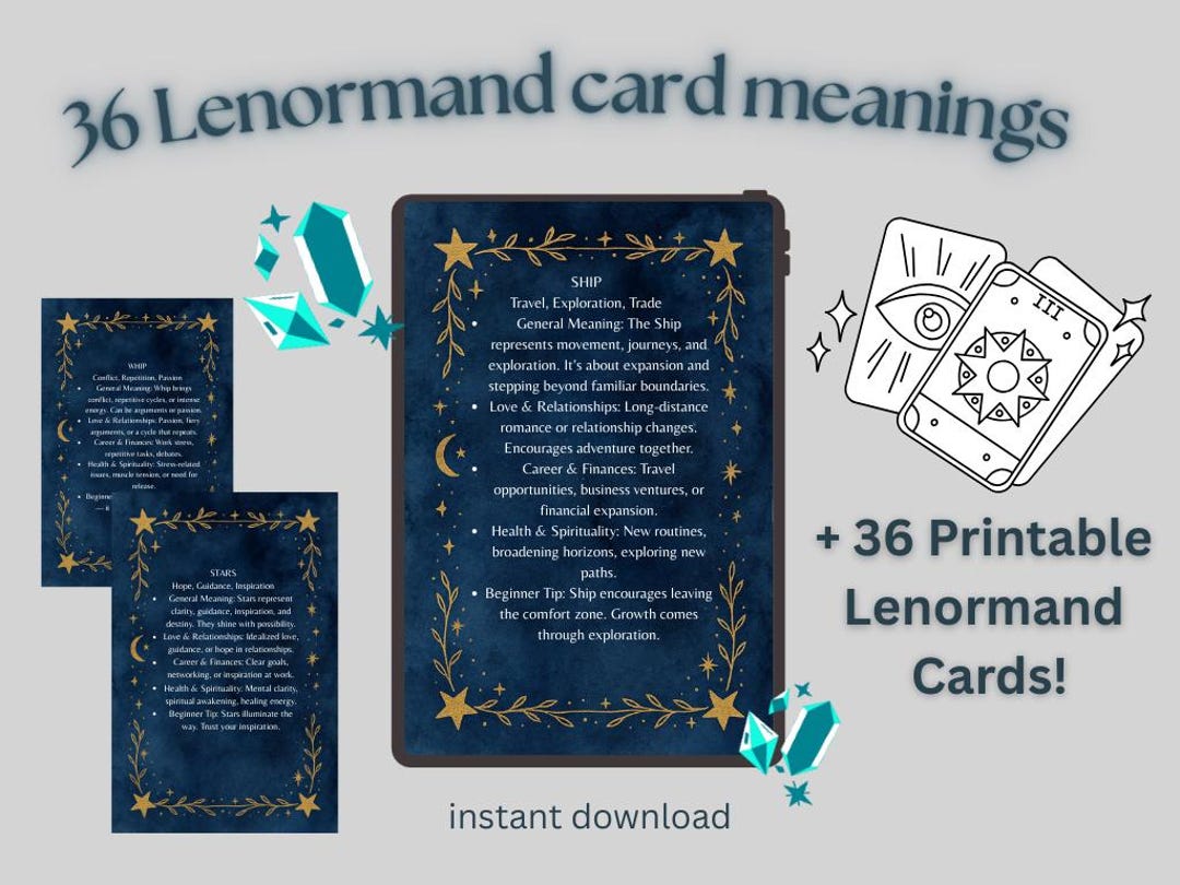 Printable Lenormand Cards (36) With Card Meaning Guidebook — Learn Fast ...