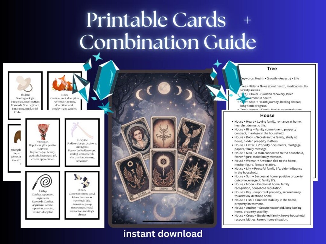 Printable Lenormand Cards | Combination Guide, Easy Learn (digital ...