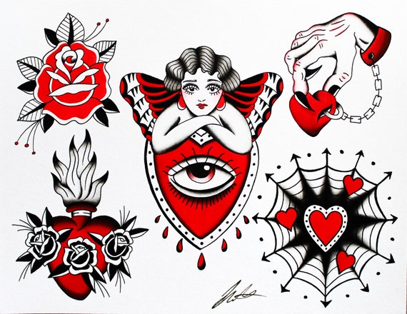 Traditional Sacred Heart Tattoo Flash