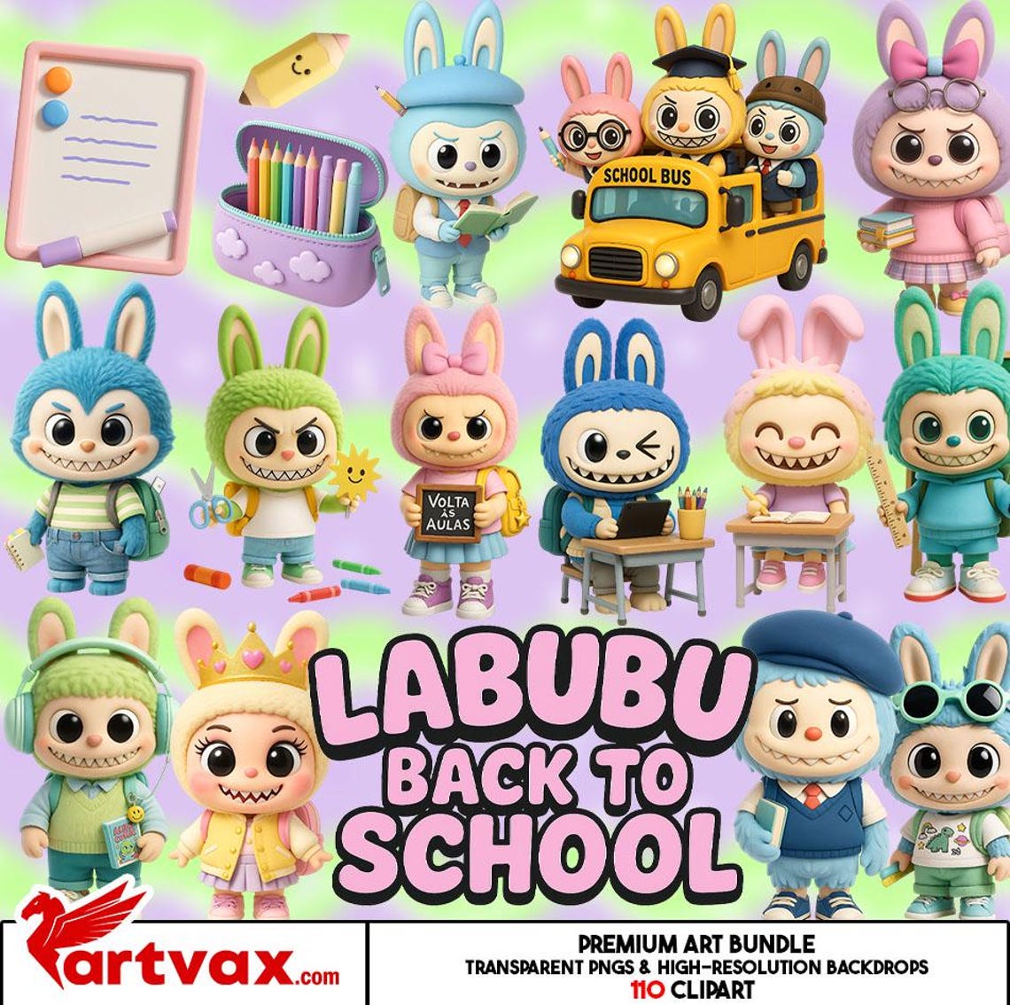 Labubu Back to School Clipart Bundle | Cute Monster Student Pngs ...