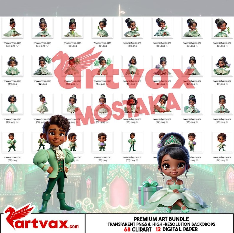 Princess and the Frog Clipart PNG Bundle | 68 Royal Green Dress Pngs ...