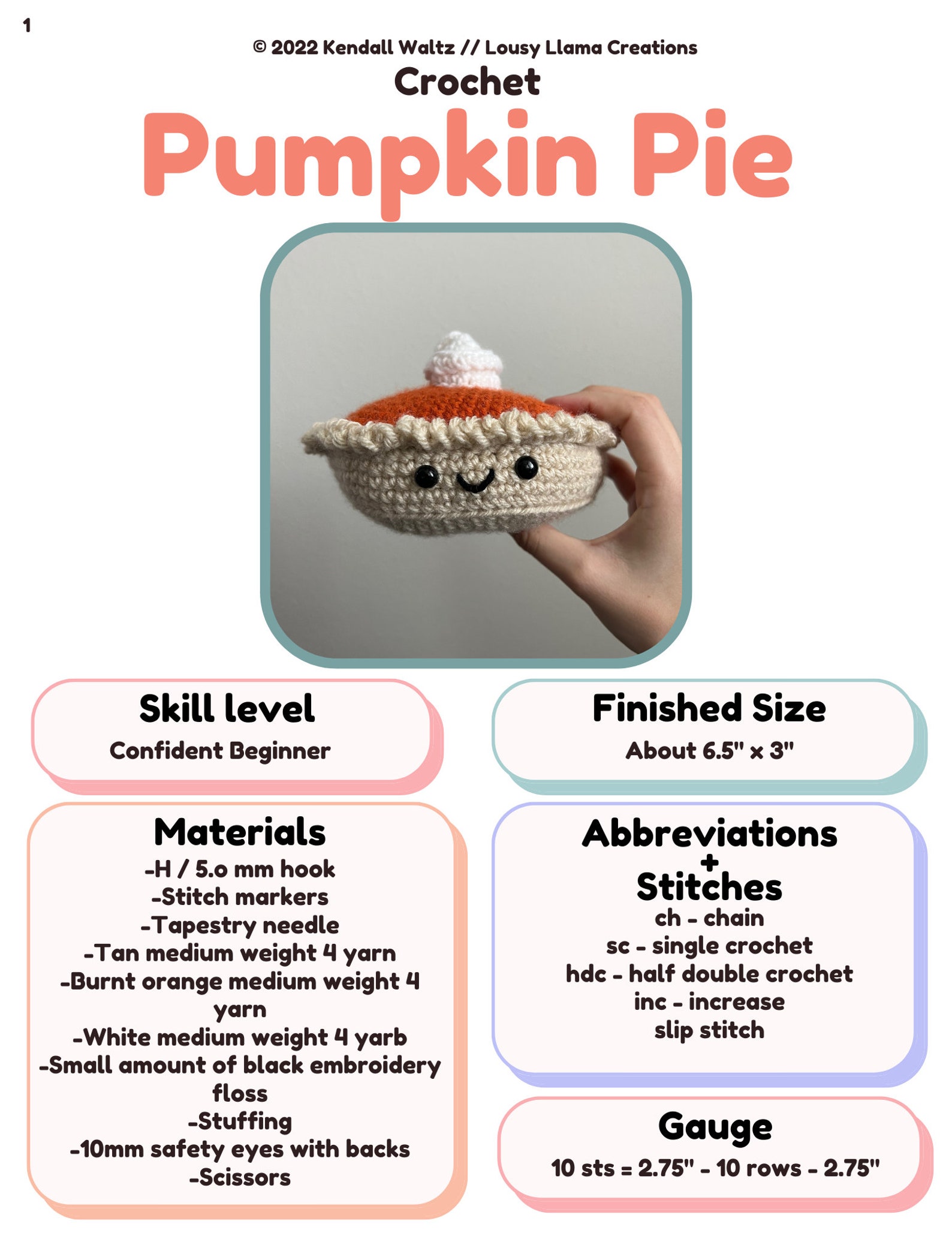 CROCHET PATTERN Pumpkin Pie, Amigurumi, Stuffed Toy, Easy Beginner PDF ...