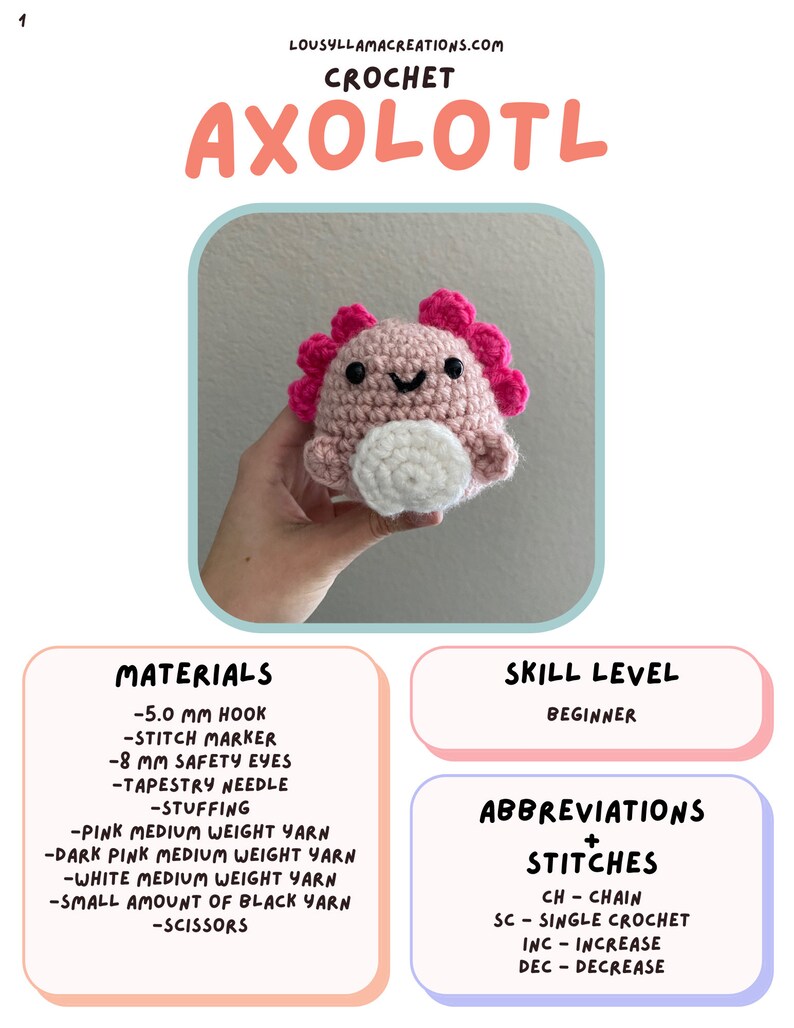 PATTERN and VIDEO Beginner Crochet Axolotl Pattern With Video Tutorials ...