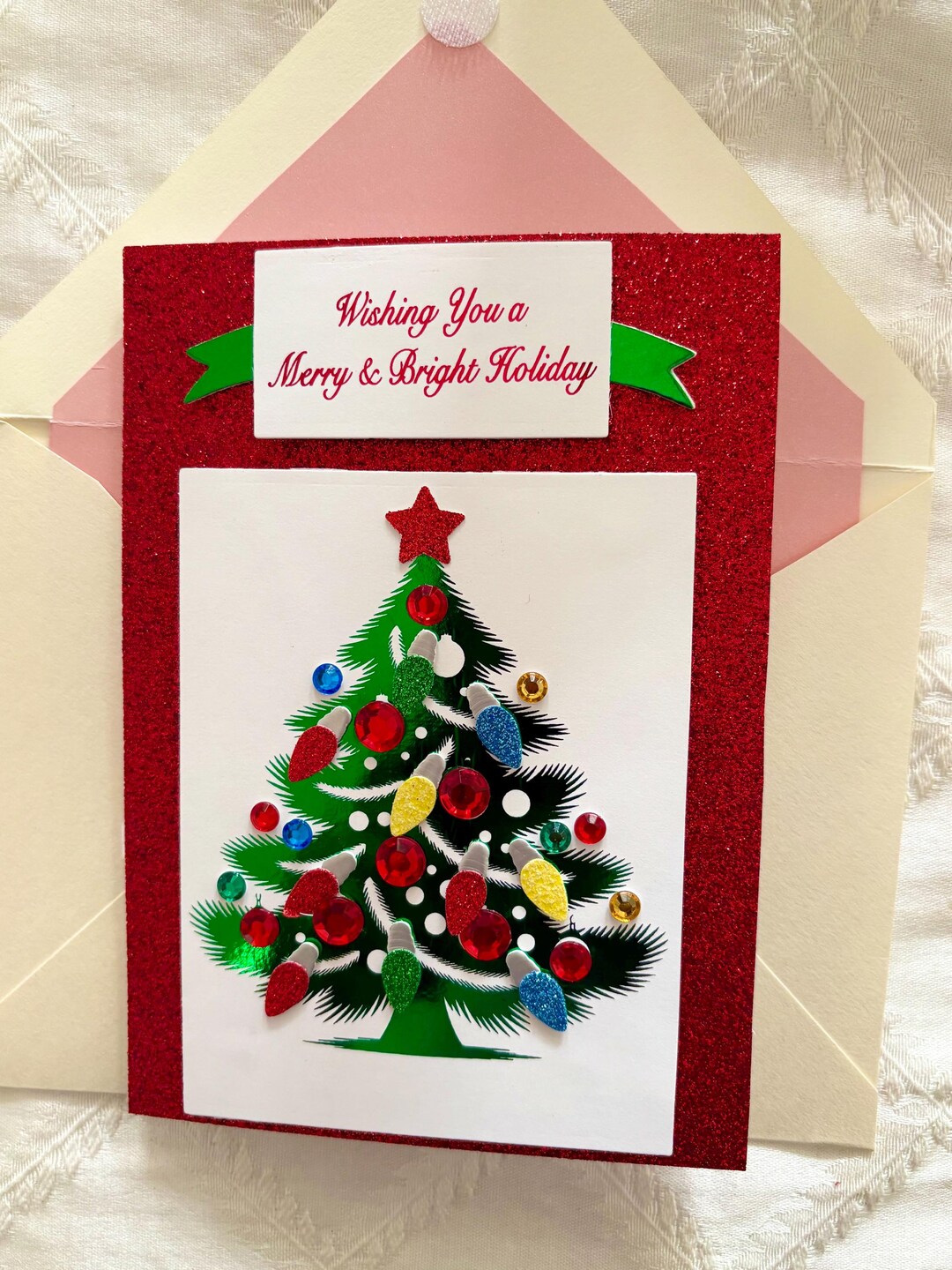 Merry & Bright Holiday Card - Festive Greeting Card With Envelope and ...