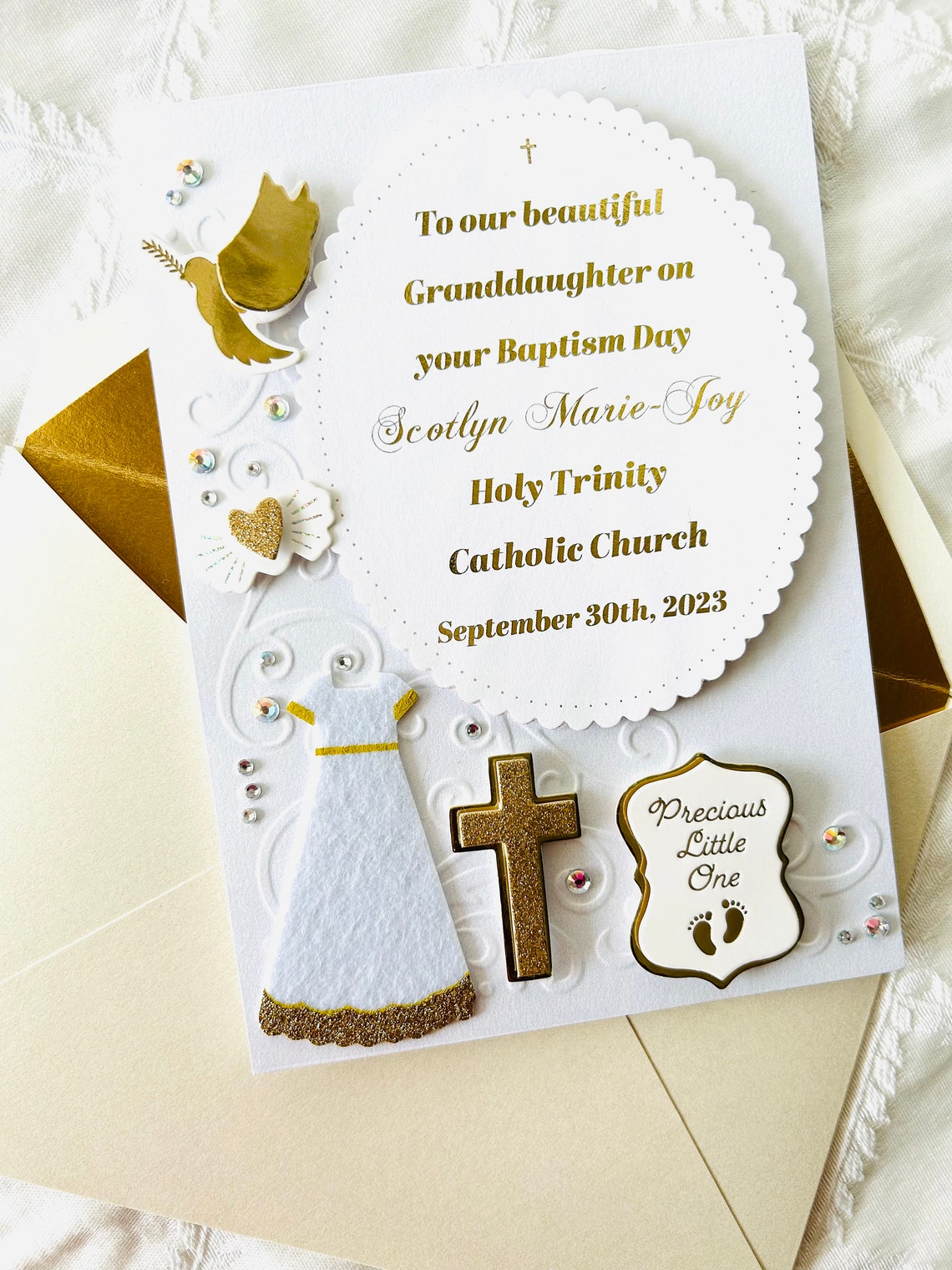 Personalized Gold Baptism Card for Baby Girl L Granddaughter - Etsy