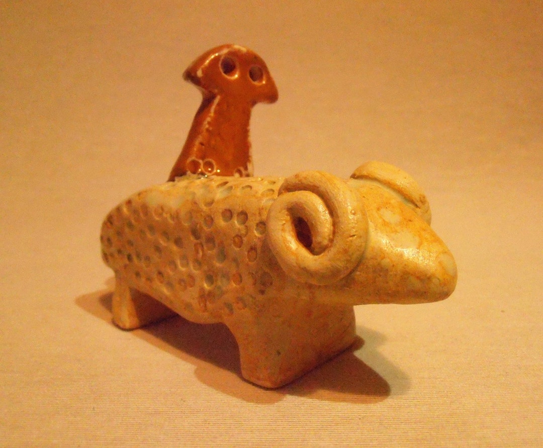 Ceramic Goat and "eye Idol", Ceramic Goat Sculpture, Goat Trinket ...