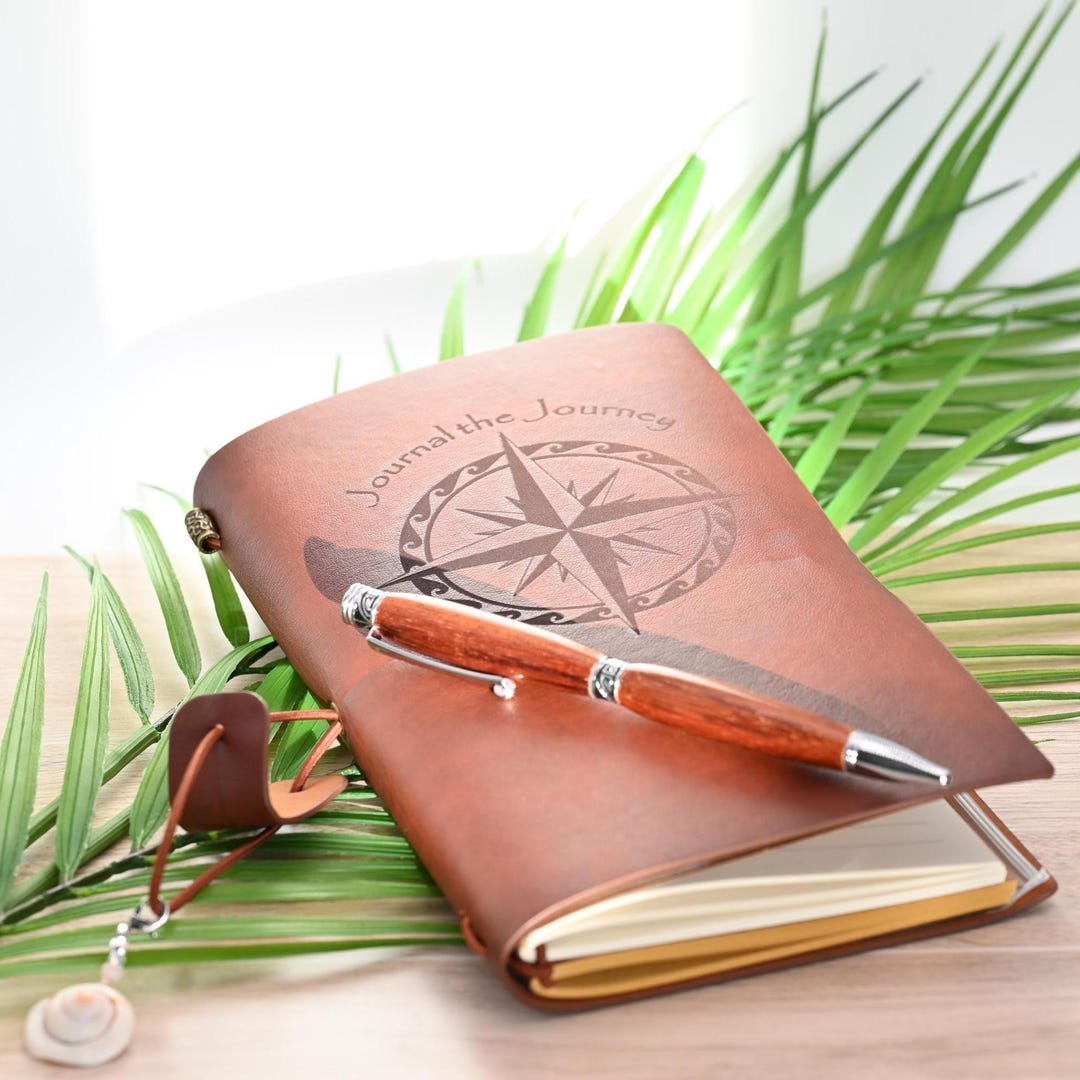 Personalized Leather Travel Journal: Hawaiian Compass Rose, Refillable ...