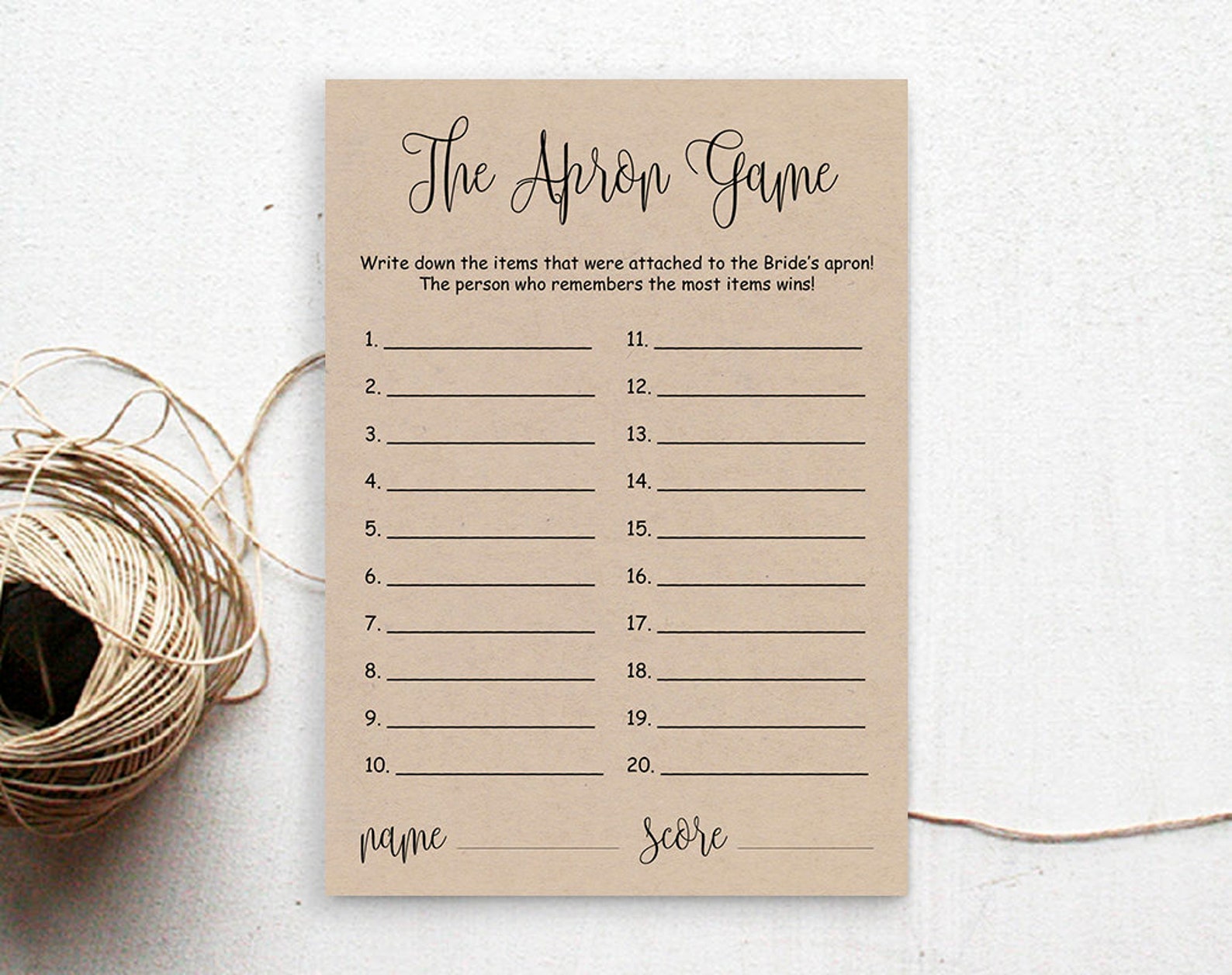 The Apron Game Printable Template Rustic Bridal Shower Tea Party Games ...