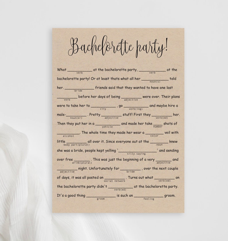 Bachelorette Party Mad Libs, Printable Madlibs Games, Funny Bridal ...