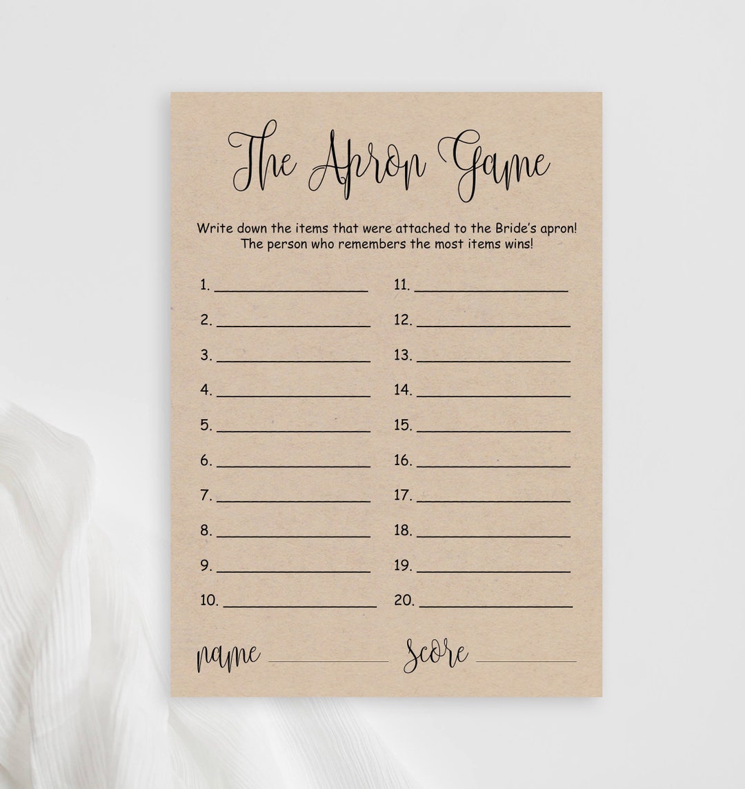 The Apron Game Printable Template Rustic Bridal Shower Tea Party Games ...