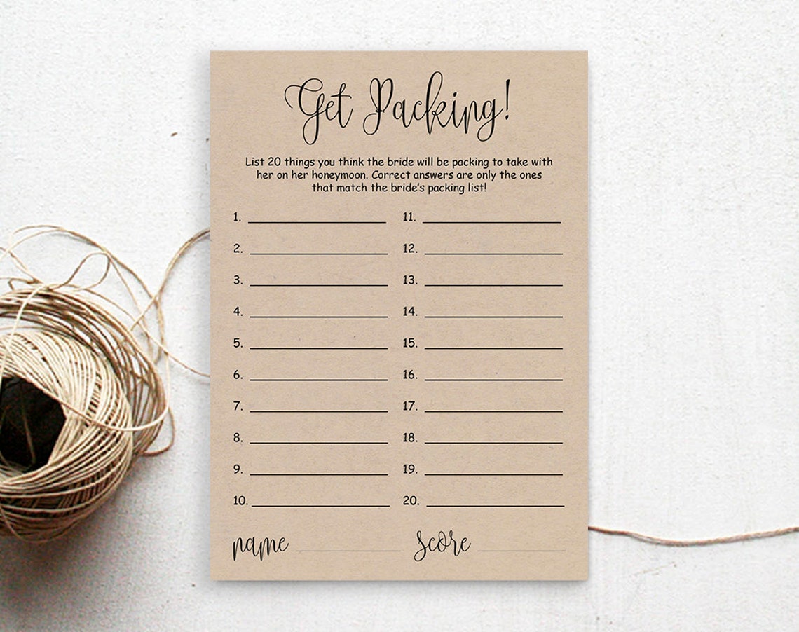 Get Packing Game Printable Rustic Honeymoon Essentials List Fun Modern ...