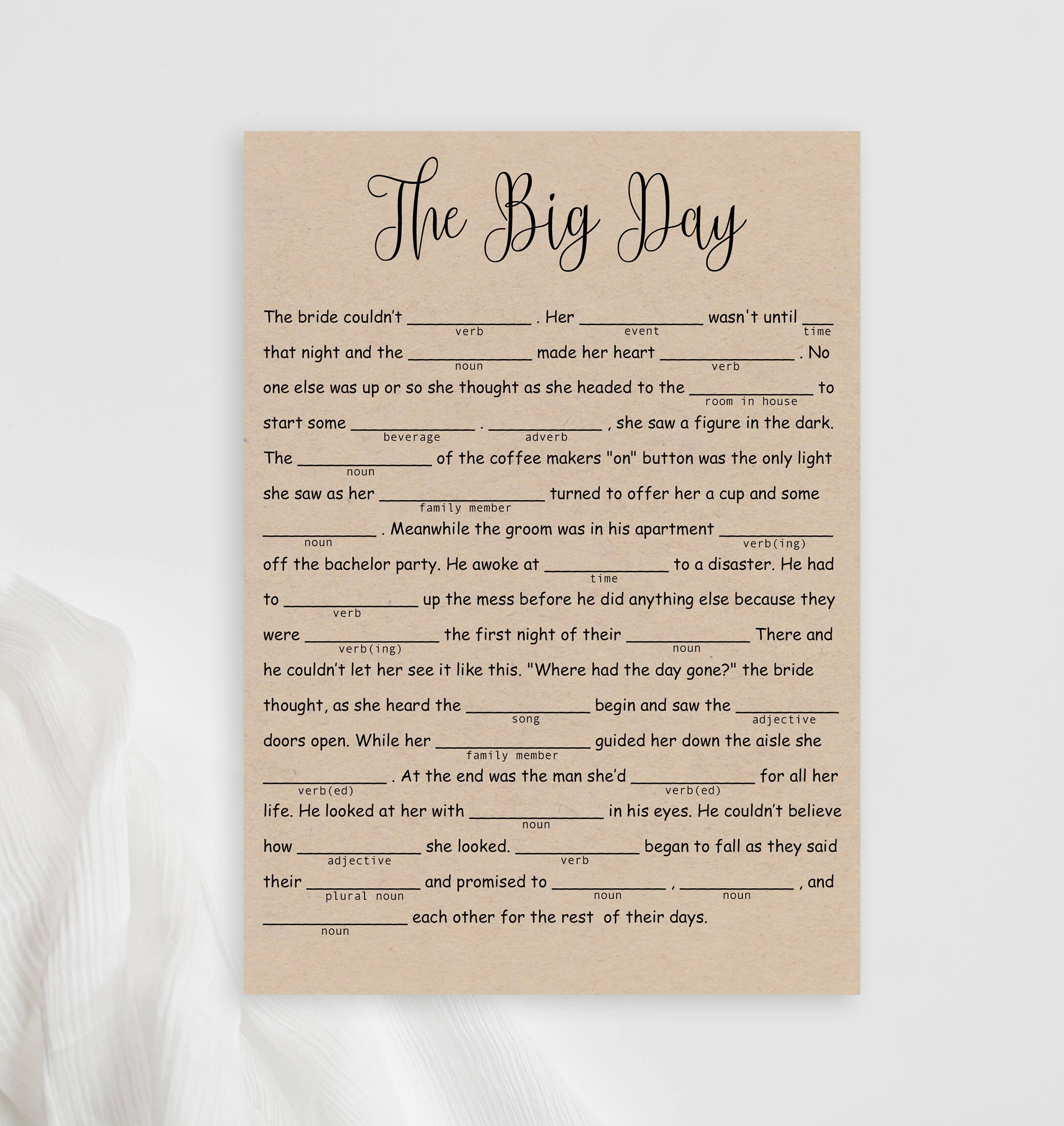 Rustic Wedding Mad Libs, Bridal Shower Madlibs Game, Funny the Big Day ...