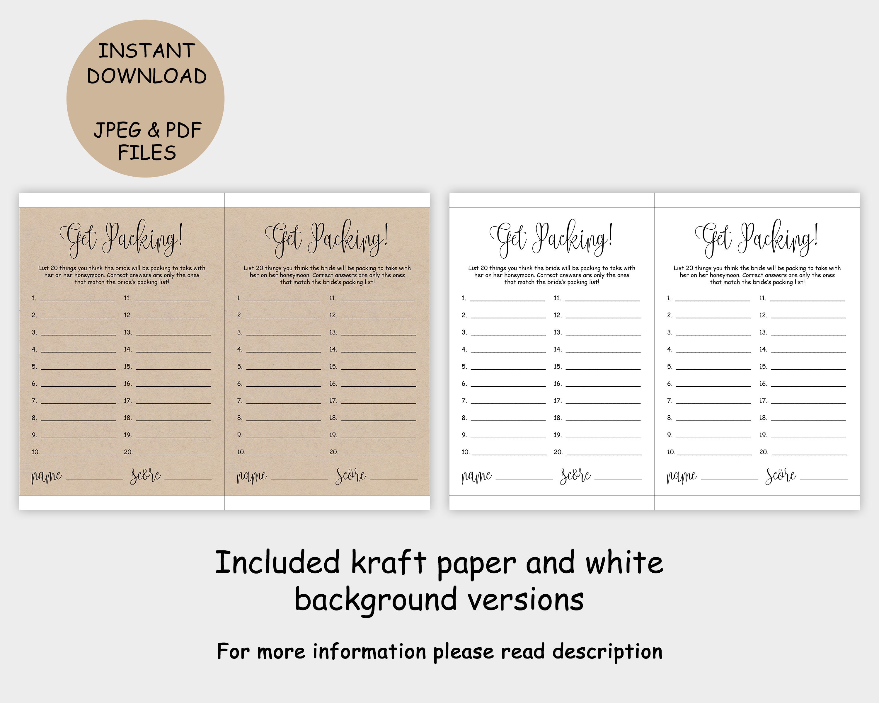 Get Packing Game Printable Rustic Honeymoon Essentials List Fun Modern ...