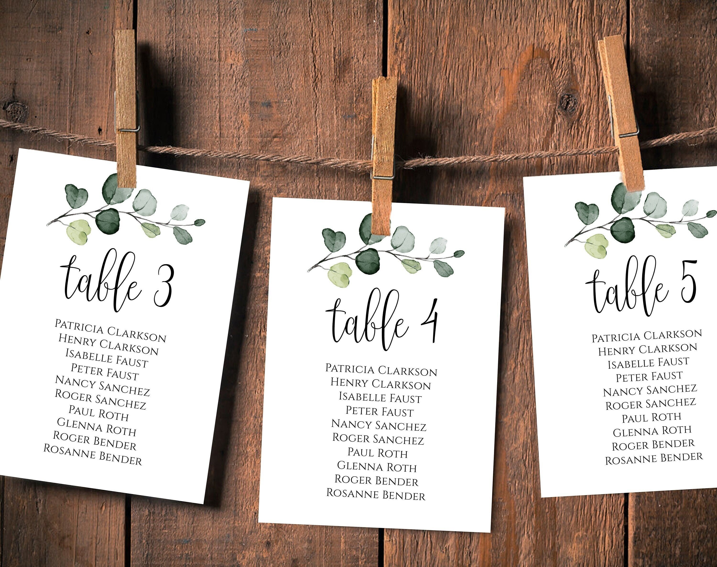 Eucalyptus Wedding Seating Chart Template Seating Chart Cards - Etsy