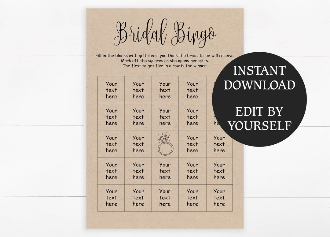 EDITABLE Bridal Shower Bingo Cards Rustic Bridal Bingo - Etsy