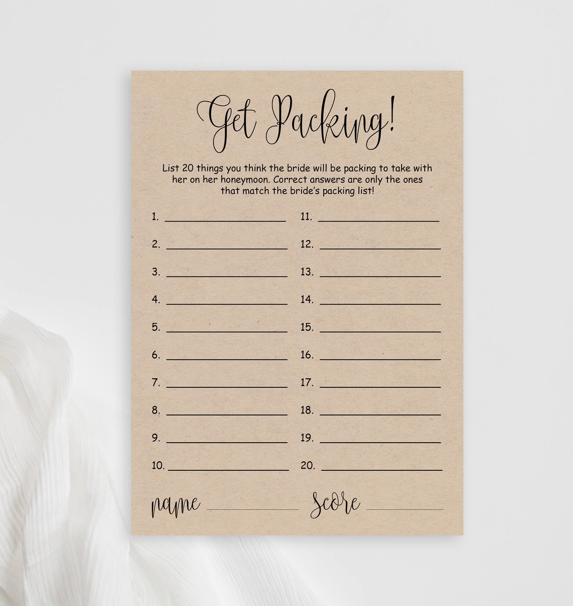 Get Packing Game Printable Rustic Honeymoon Essentials List Fun Modern ...