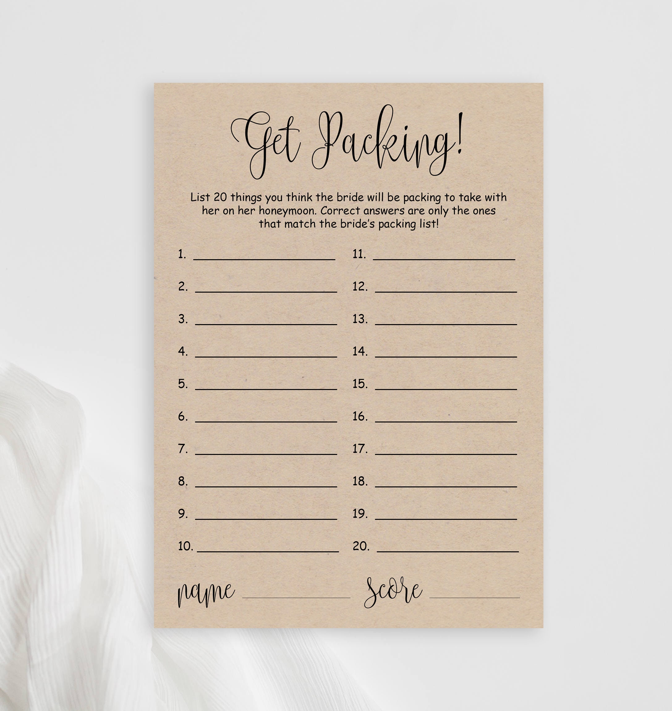 Get Packing Game Printable Rustic Honeymoon Essentials List Fun Modern ...