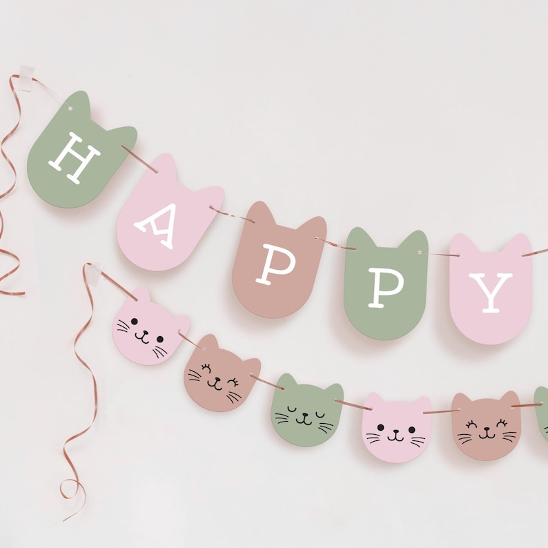 Kitty Cat Party Decorations – Two Printable Birthday Banners & Cupcake ...
