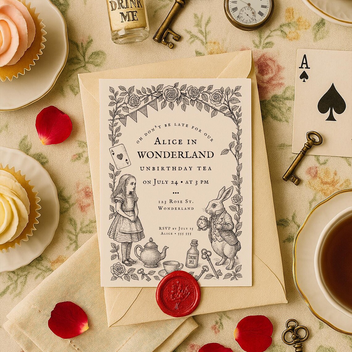 Alice in Wonderland Invitation | Vintage Victorian Unbirthday Tea Party ...