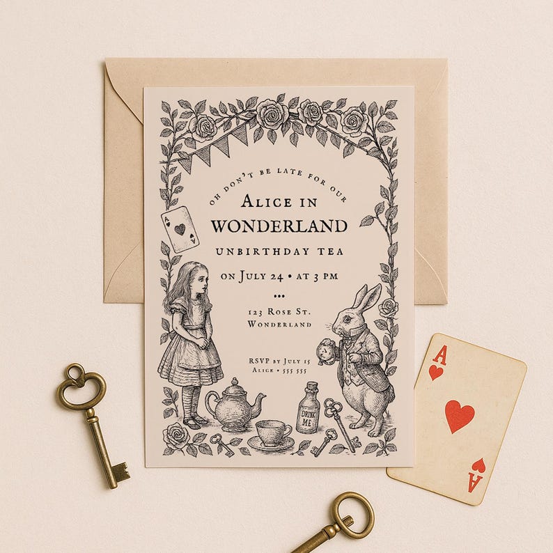 Alice in Wonderland Invitation | Vintage Victorian Unbirthday Tea Party ...