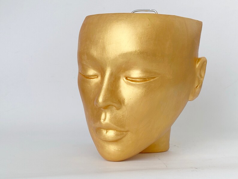 Head Planter Gold Metallic female pot face vase | Etsy