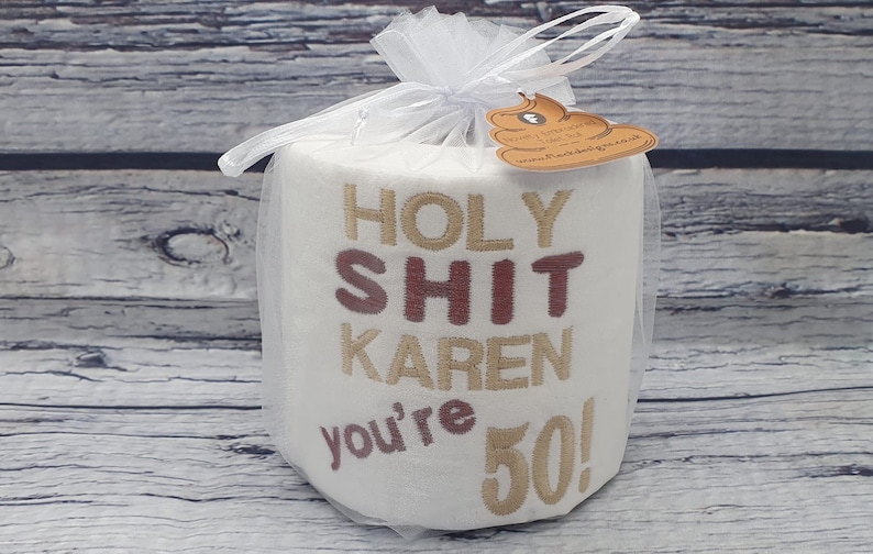 Personalised 50th Birthday Novelty Embroidered Toilet Roll, Funny Gift ...