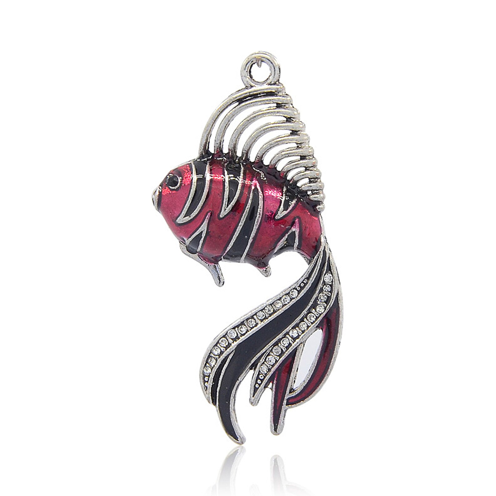 Goldfish Necklace Charms, Antique Silver Tone Alloy Rhinestone Enamel ...