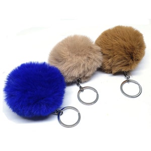 3pcs. Fur Ball Pom Pom Key Chain, Soft Faux Fur Ball Charm Keychain ...