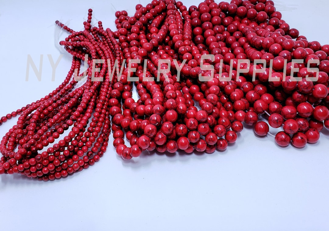 Red Turquoise Beads 4mm, 8mm, 10mm Strand, Round Full Strand Gemstones ...