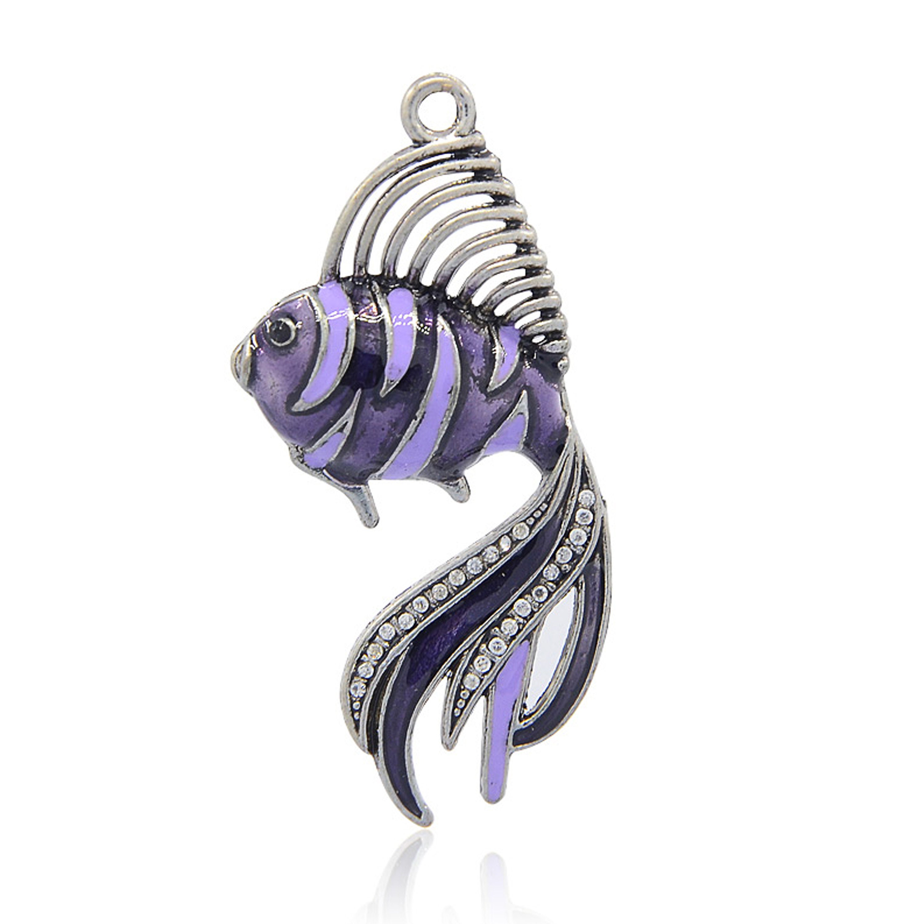 Goldfish Necklace Charms, Antique Silver Tone Alloy Rhinestone Enamel ...
