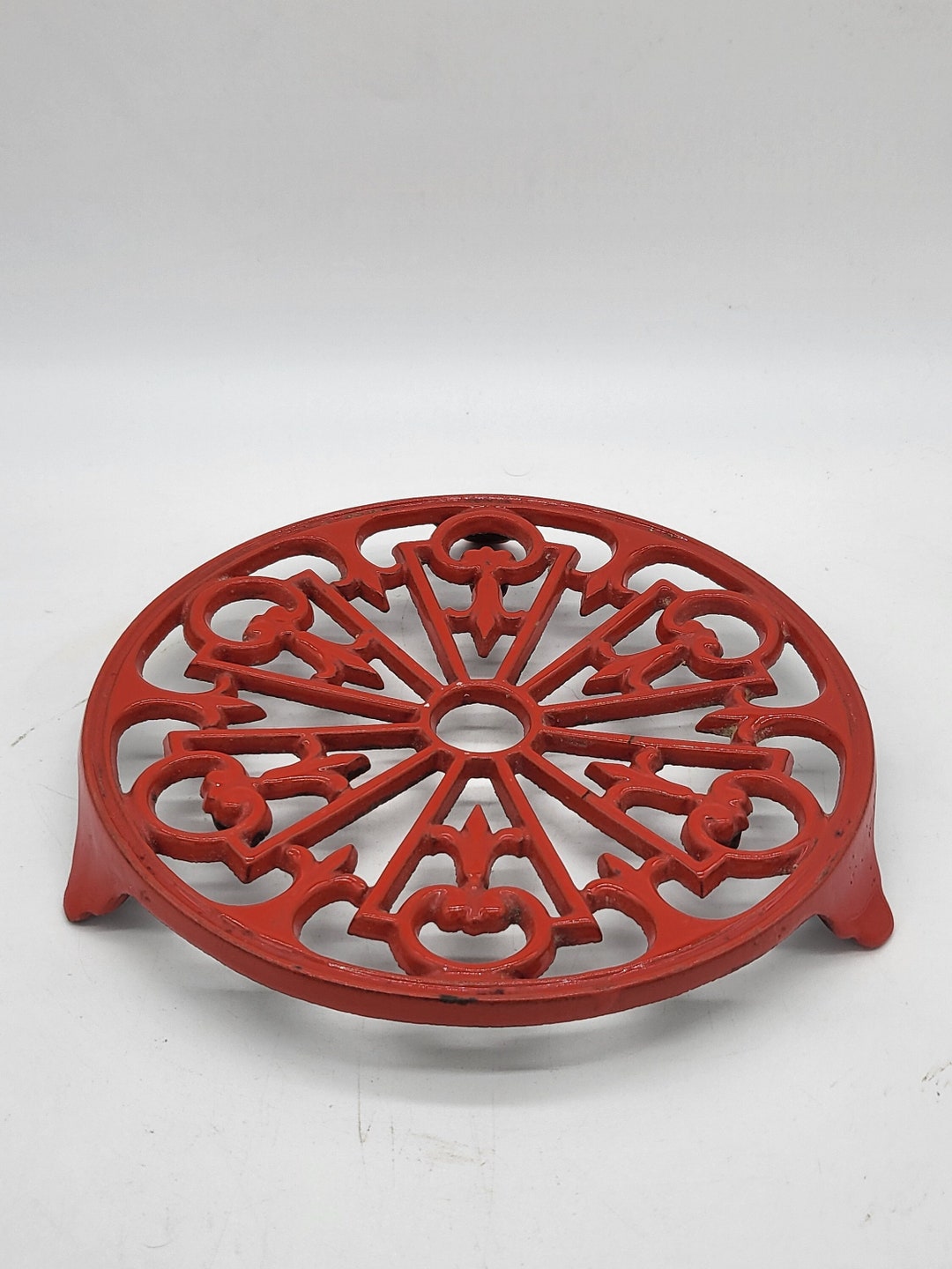 Vintage Red Cast Iron Trivet - Etsy