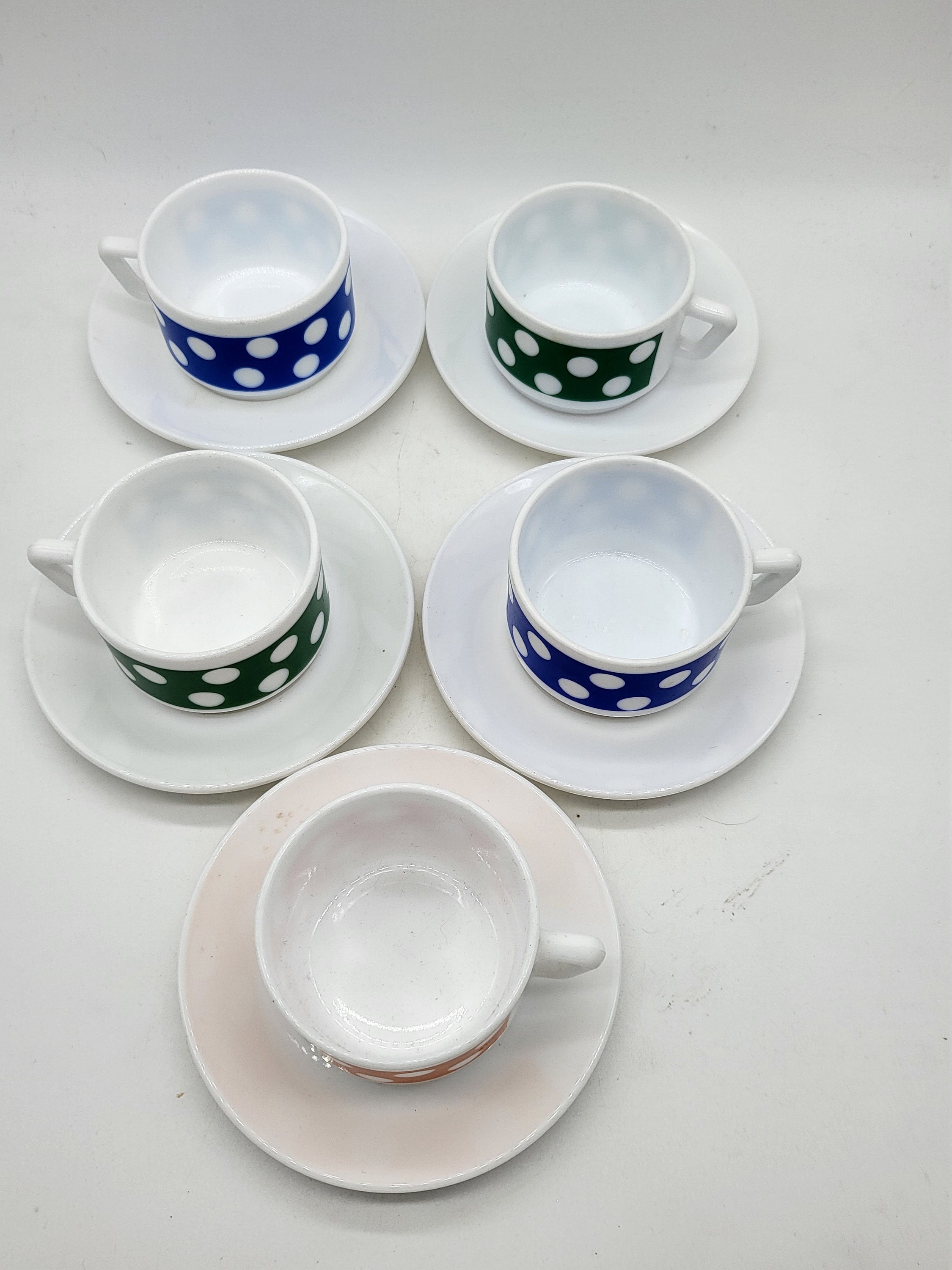 5 Arcopal Polka Cups and Their Saucer in Vintage White Opaline - Etsy