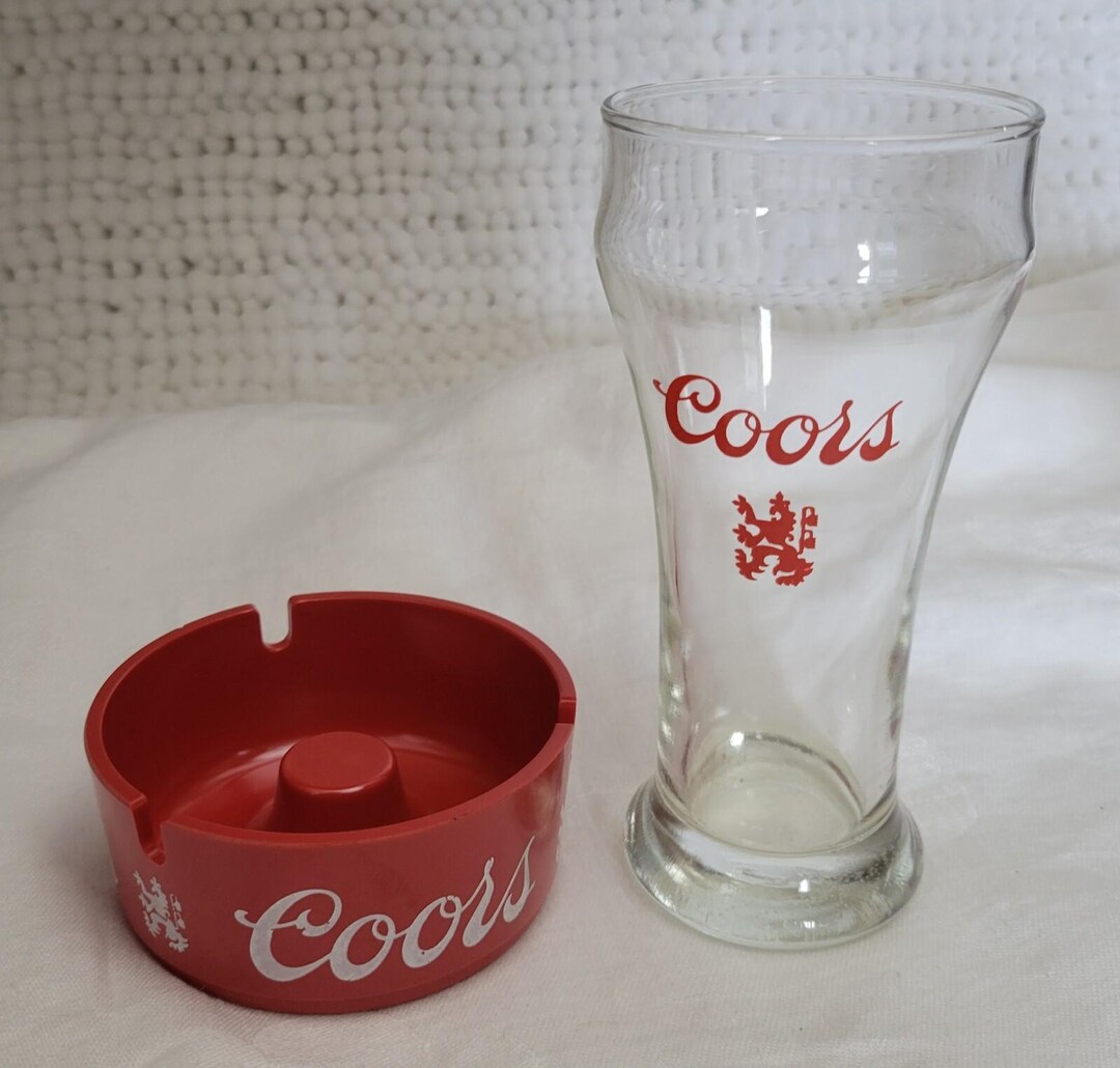 Vintage Coors Beer Red Ashtray Ornamin + Pilsner Drinking Glass W/logo ...