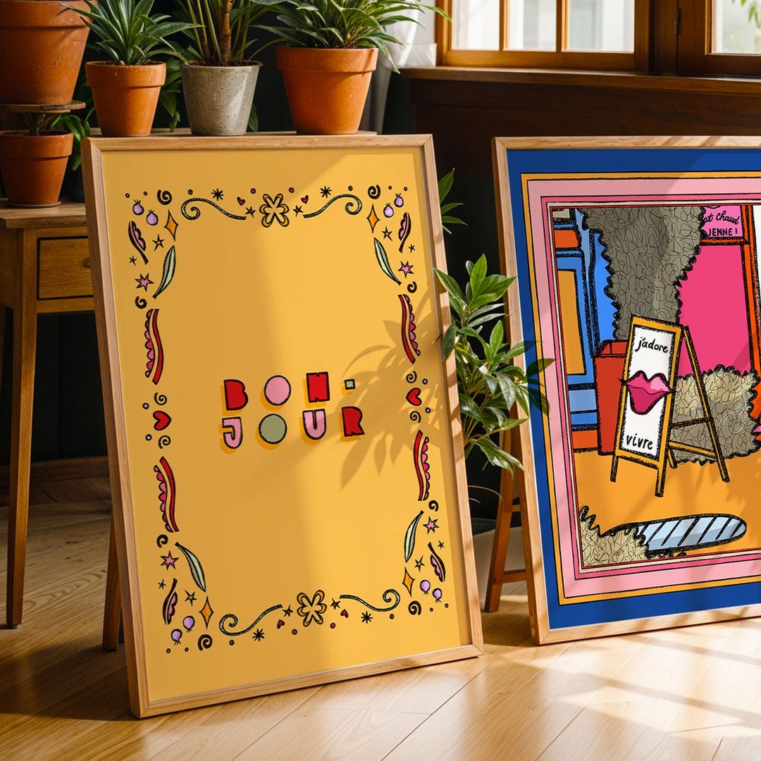 Bonjour French Art Print: Yellow Kitchen Decor - Etsy