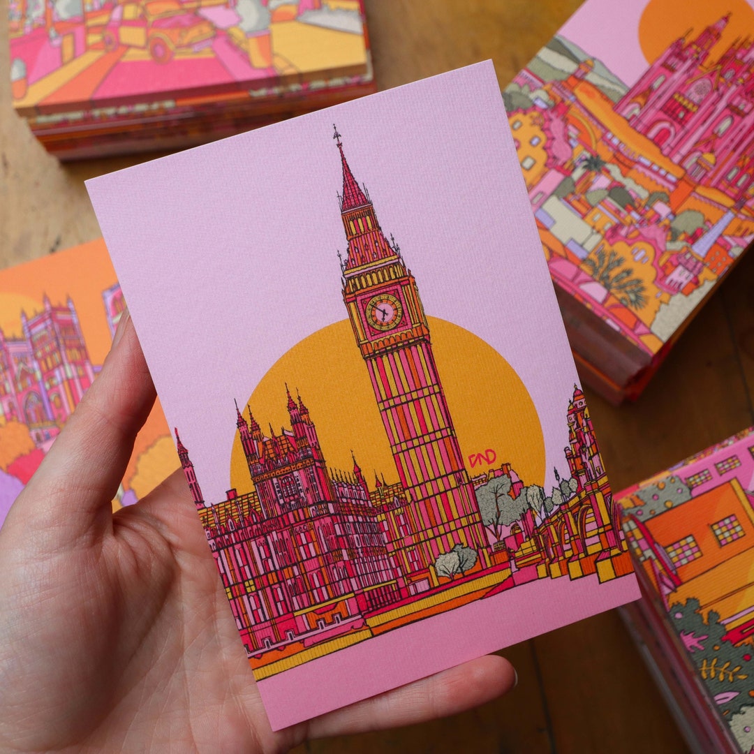 London Postcard Set: Big Ben, Parliament, Kew Gardens A6 Art - Etsy