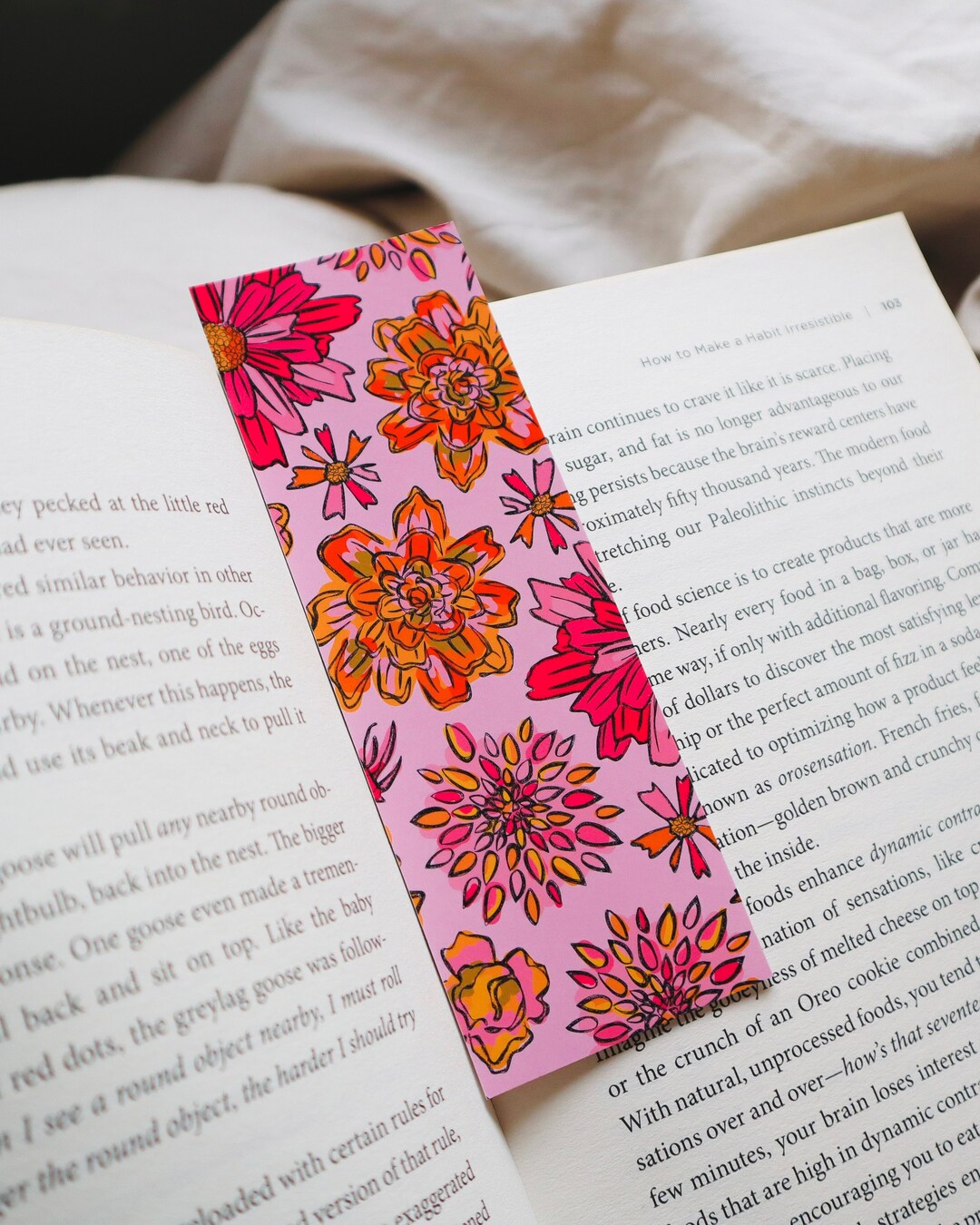 Pink Floral Bookmark Gift for Book Addict Book Club Essentials Glossy ...