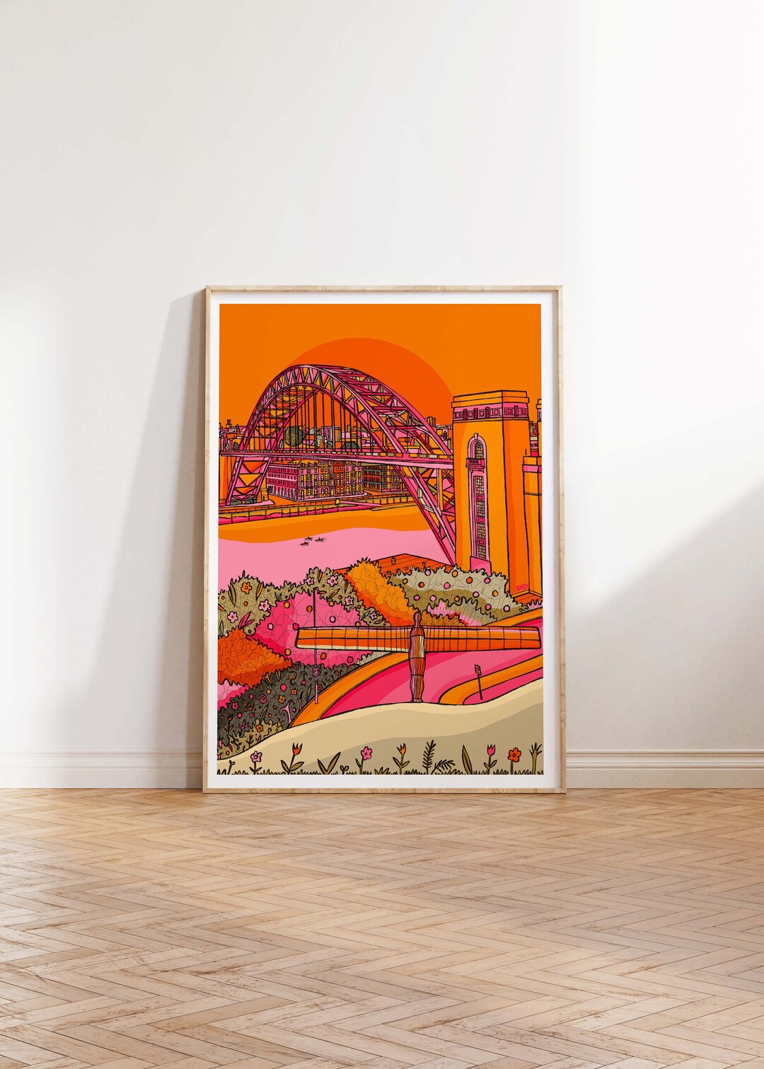 Newcastle Art Tyne Bridge Drawing Angel of the North Art Bright Wall ...