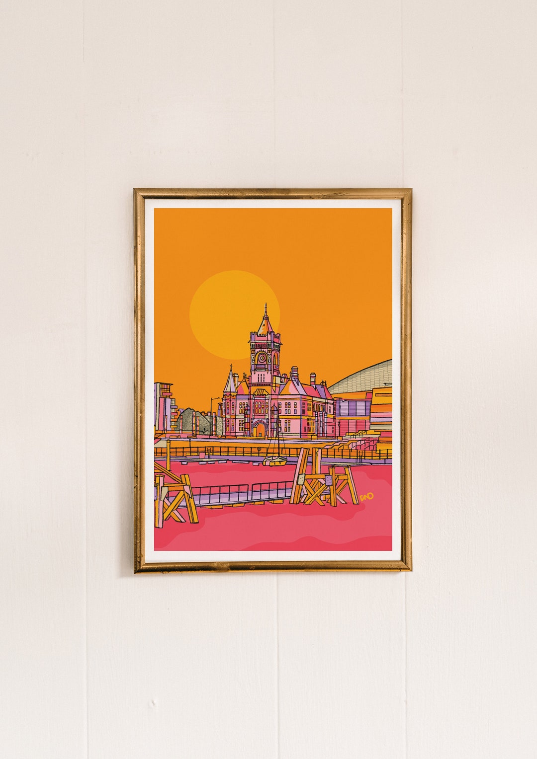 Cardiff Art Print | Cardiff Travel Print | Cardiff Drawing | Bright ...