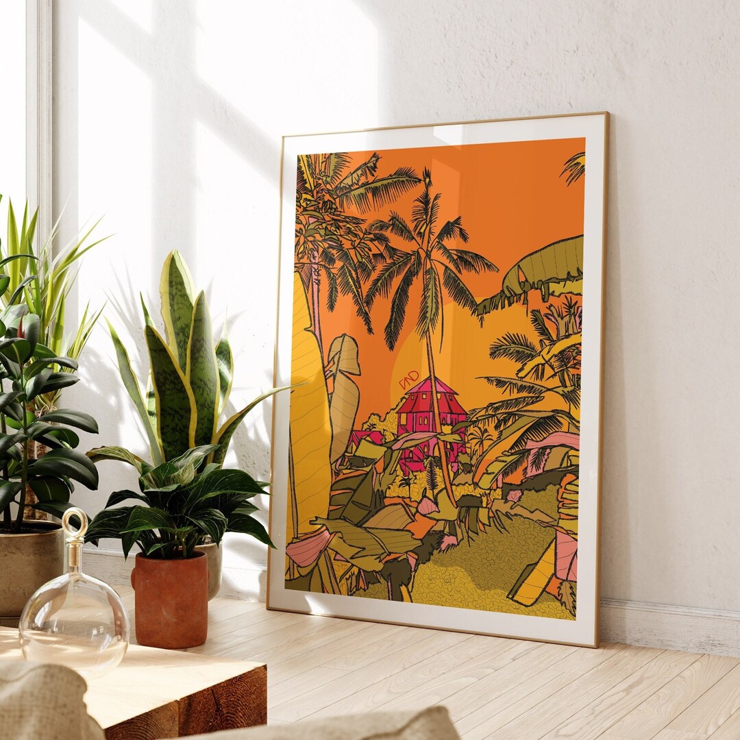 Bali Art Print | Bali Travel Print | Bali Jungle Drawing | Bright ...