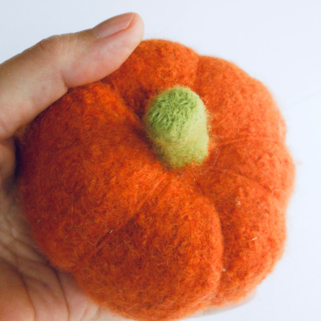 HAND KNIT Felted Pumpkin, Harvest Pumpkin Pattern With Beaded Vine ...