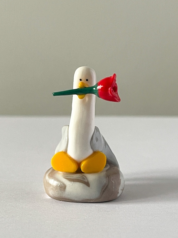 Handmade Clay Seagull With a Red Rose in Its Beak Gift for | Etsy