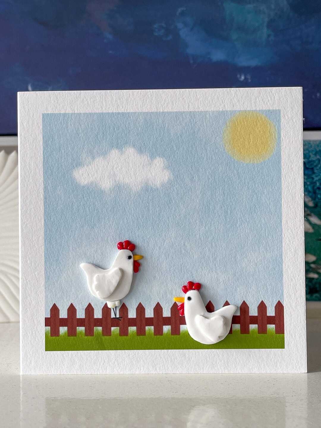 Cute Chicken Greeting Card With Handmade Clay Chicken Decorations ...