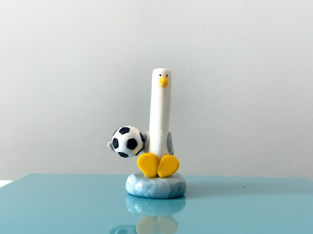 Handmade Clay Seagull on Grey Pebble Holding a Football, Gift for ...