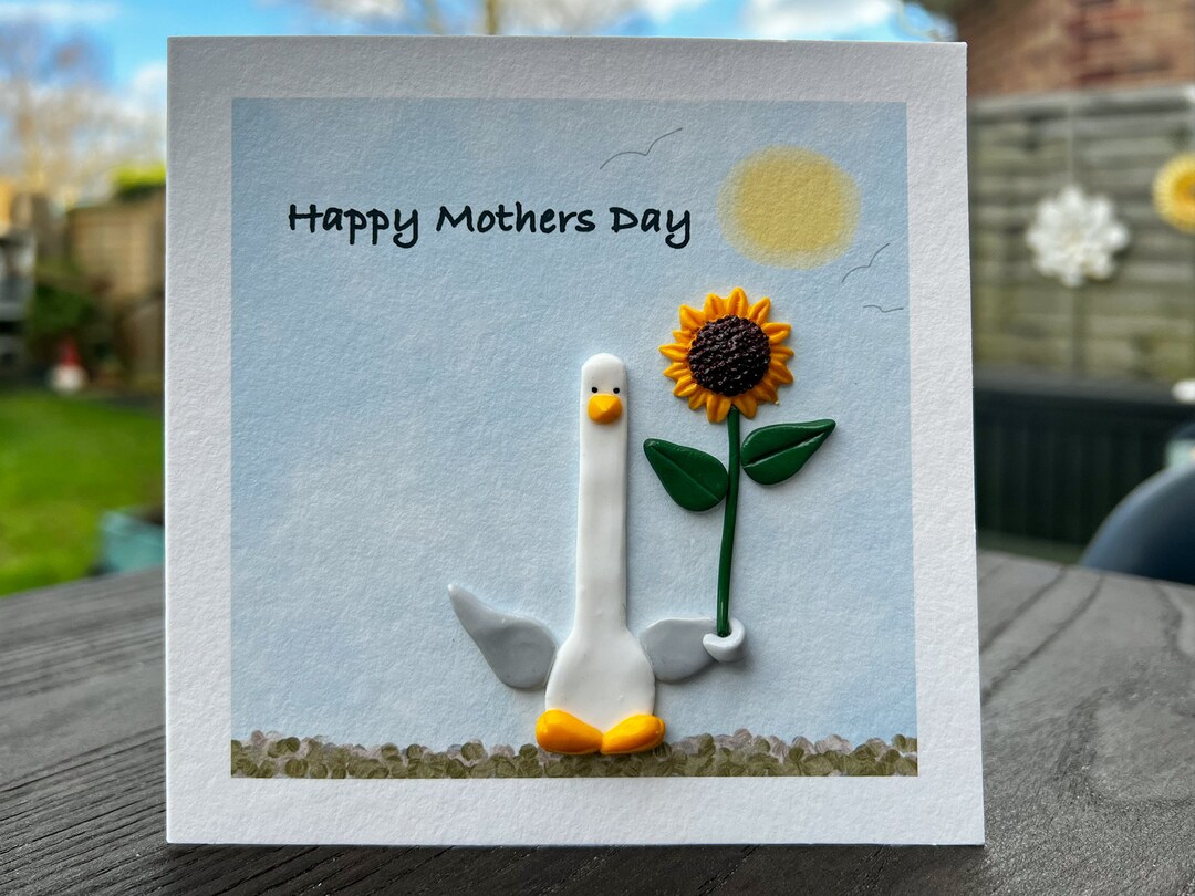 Seagull Holding Sunflower Mothers Day Card With Handmade Polymer Clay ...