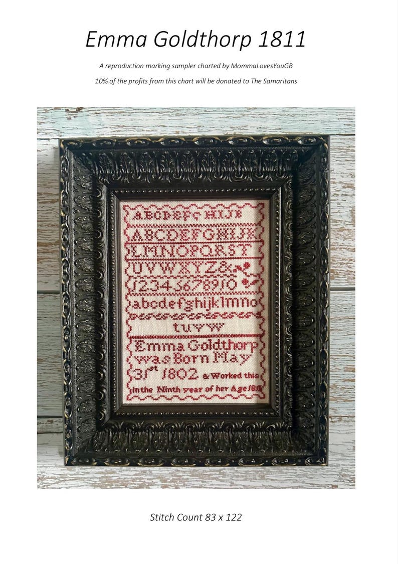 Emma Goldthorp 1811 - a Reproduction Sampler PDF Chart - Etsy