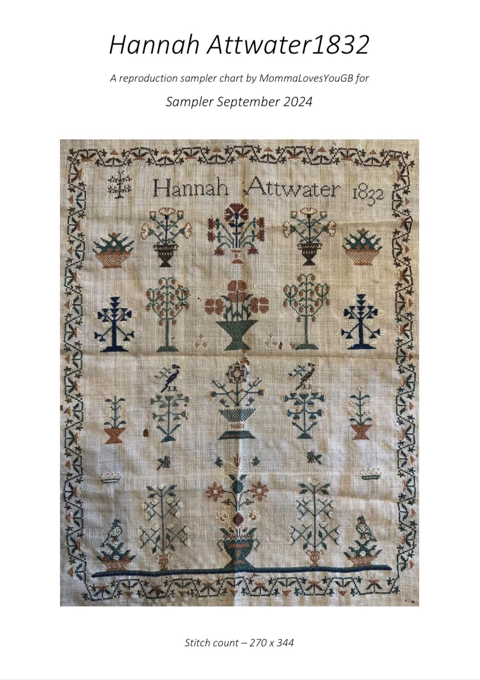 Hannah Attwater 1832- a Reproduction Sampler PDF Chart - Etsy