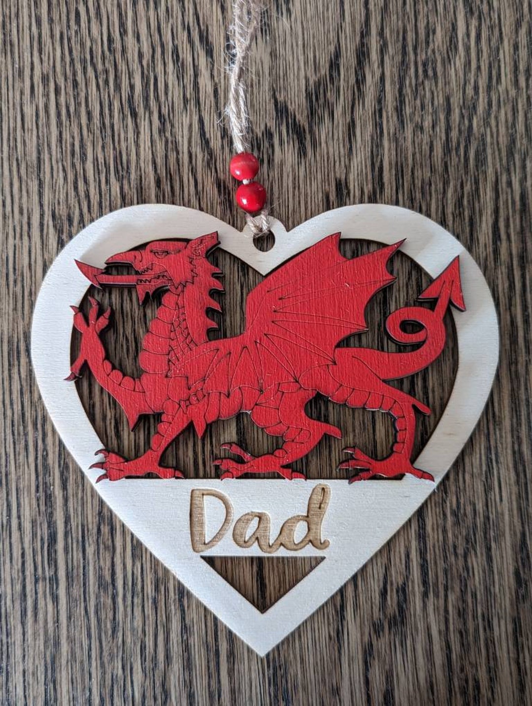 Welsh Father's Day Gift / Welsh Dragon Hanging Heart / Welsh Dragon ...