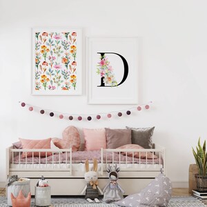 Floral Initial Nursery Print for Baby Girl Room Wall Decor Poster Pink ...