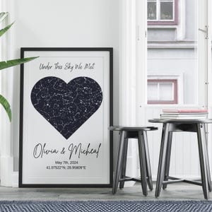 First Date Map Gift for Couples, Custom Star Map by Date, Anniversary ...